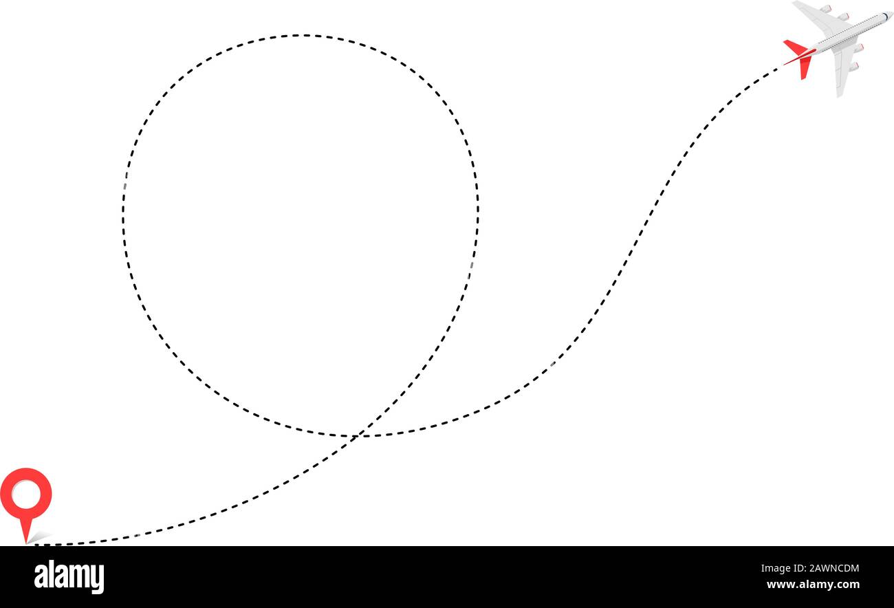Airplane dotted line path of air plane flight route with start location ... Airplane dotted line path of air plane flight route with start location ...