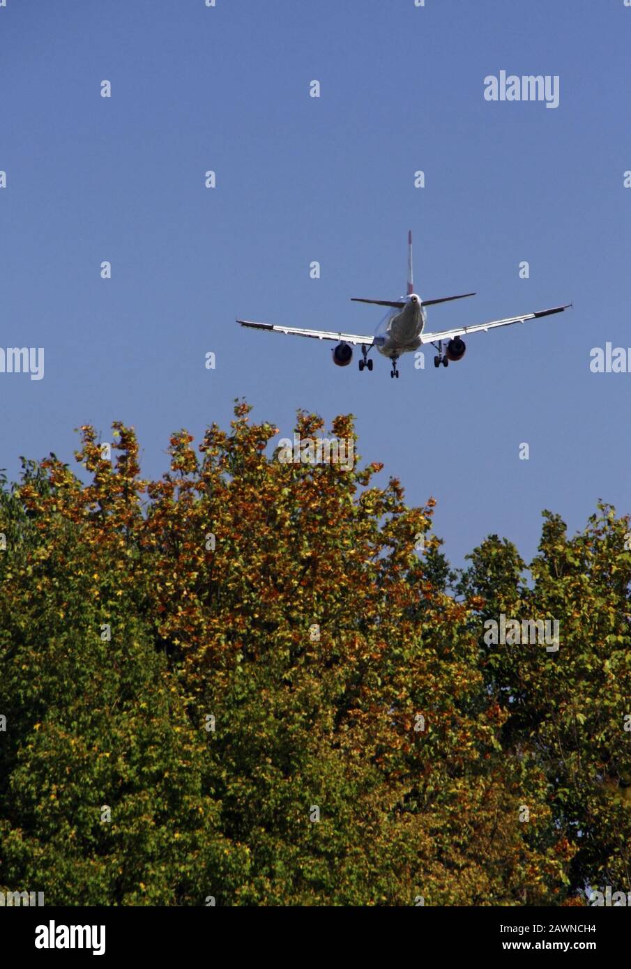 Airplane flying over trees europe hi-res stock photography and images ...