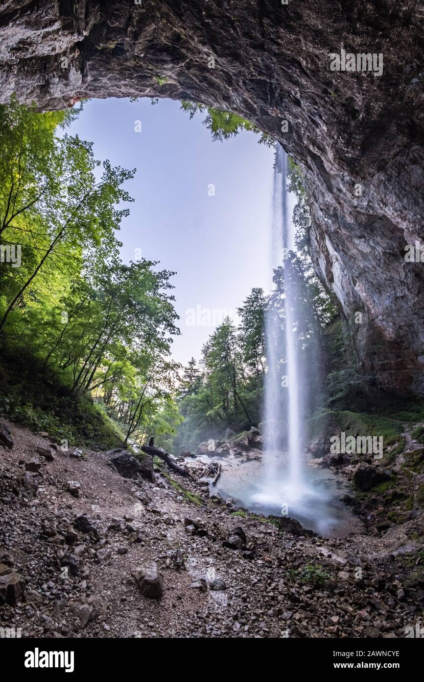 Waterfall Wildensteiner Wasserfall, 54 meters hig, on mountain Hochobir ...