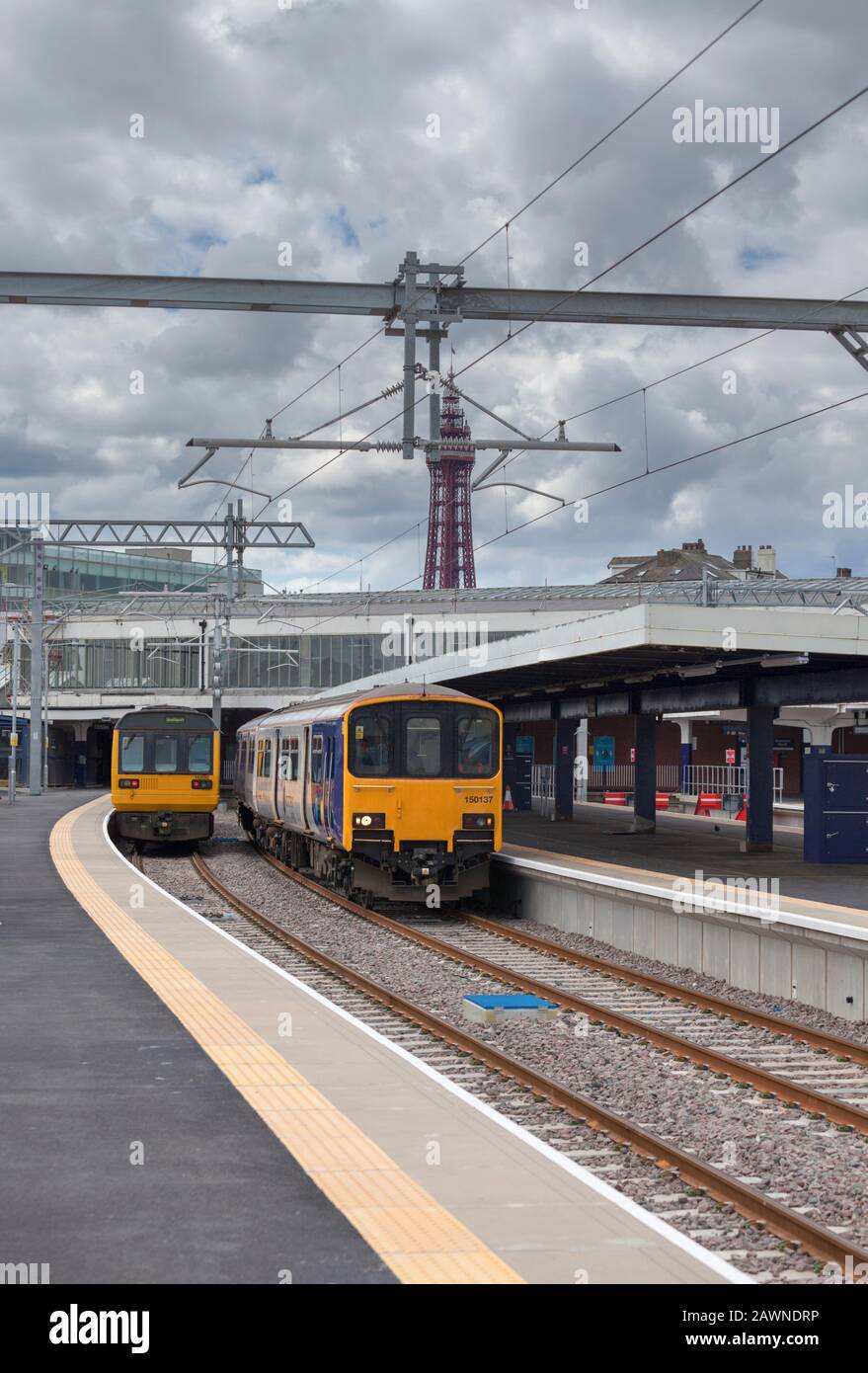 Arriva Northern Rail class 142 pacer and class 150 sprinter trains at Blackpool North railway ...