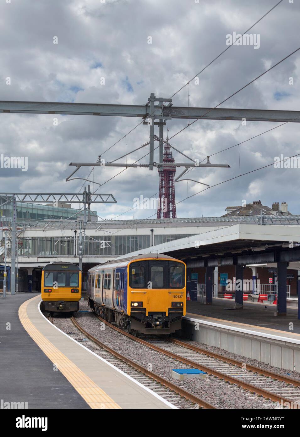 Arriva Northern Rail class 142 pacer and class 150 sprinter trains at Blackpool North railway ...