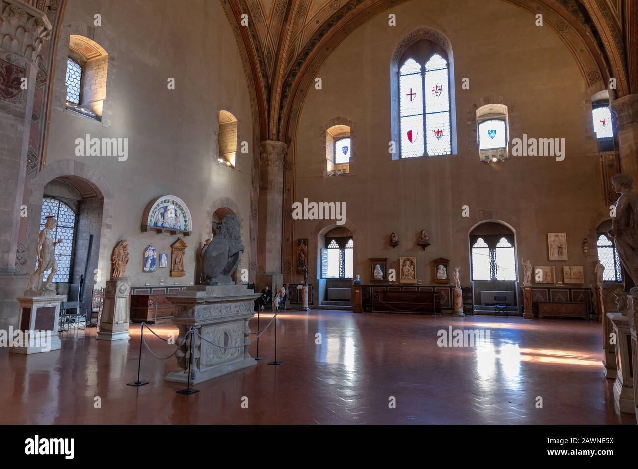 Florence, Italy - June 24, 2018: Panoramic view of interior in Bargello ...