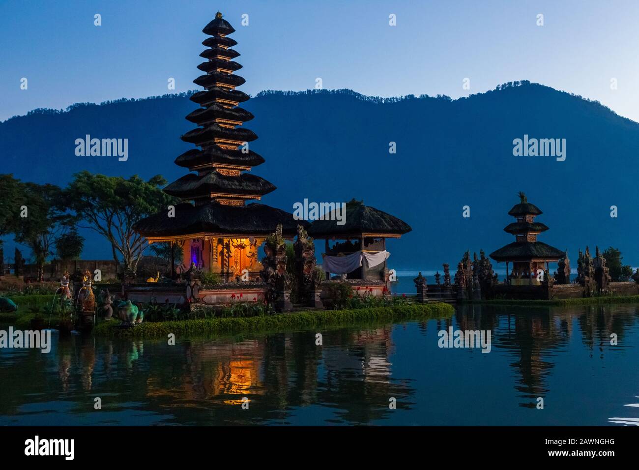 Pura Ulu Danau Bratan Temple in Bali. Early morning, sunrise, twilight ...