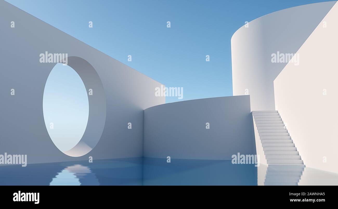 Minimalistic white Building - 3D Illustration Stock Photo - Alamy