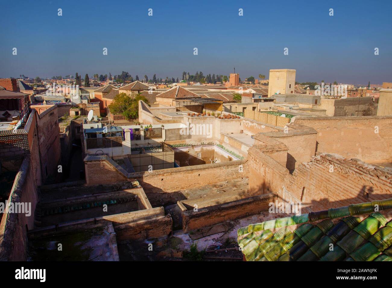 View on Red city Marrakech Aerial view from roof of building Stock ...