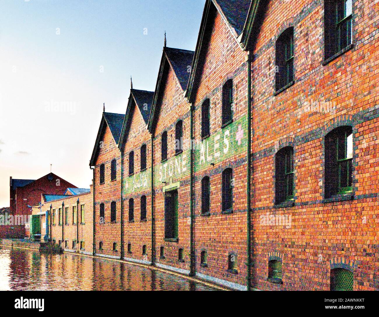 Old Joules brewery buildings beside the Trent and Mersey Canal at Stone ...