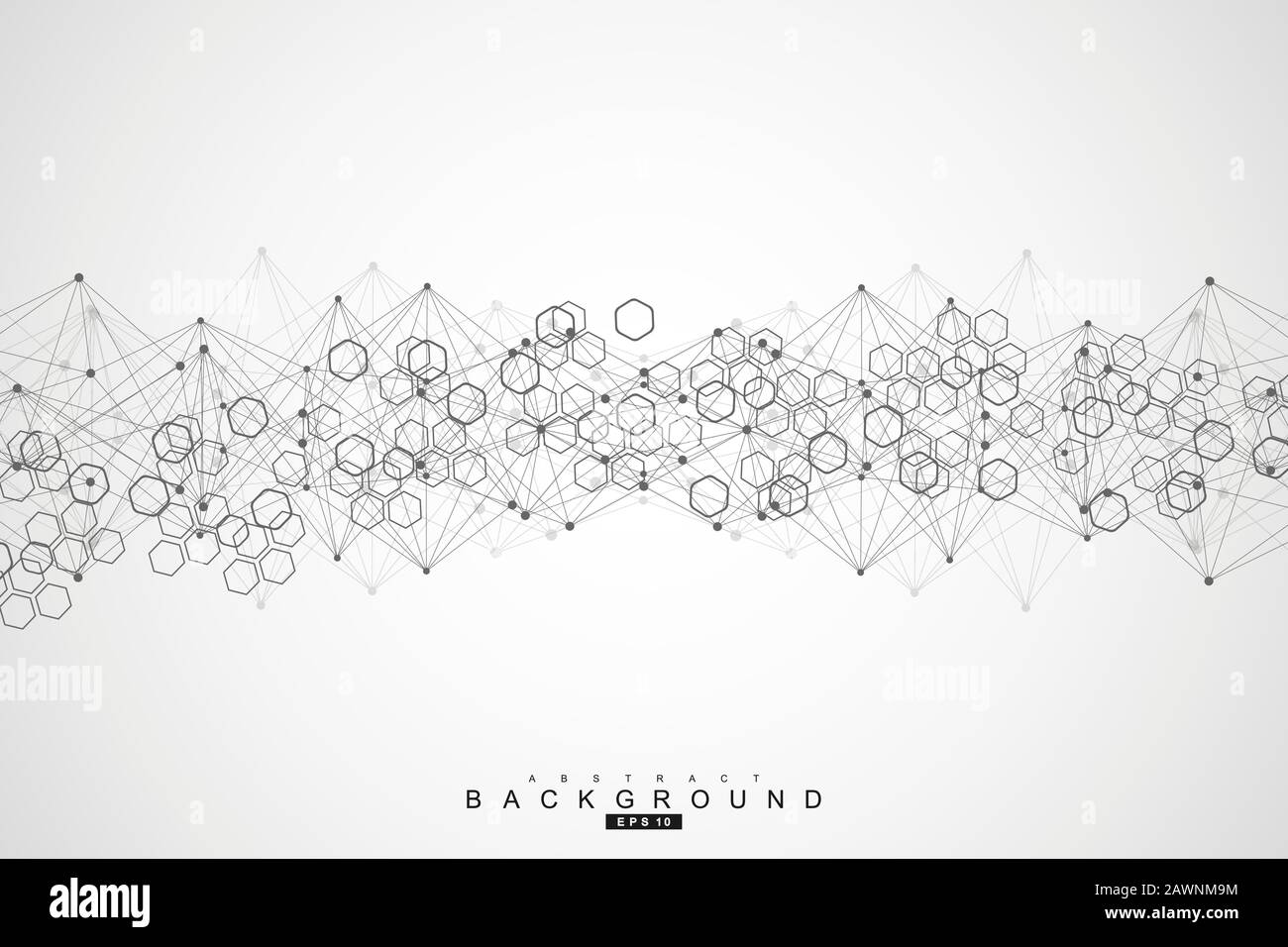 Science network pattern, connecting lines and dots. Technology hexagons structure or molecular ...
