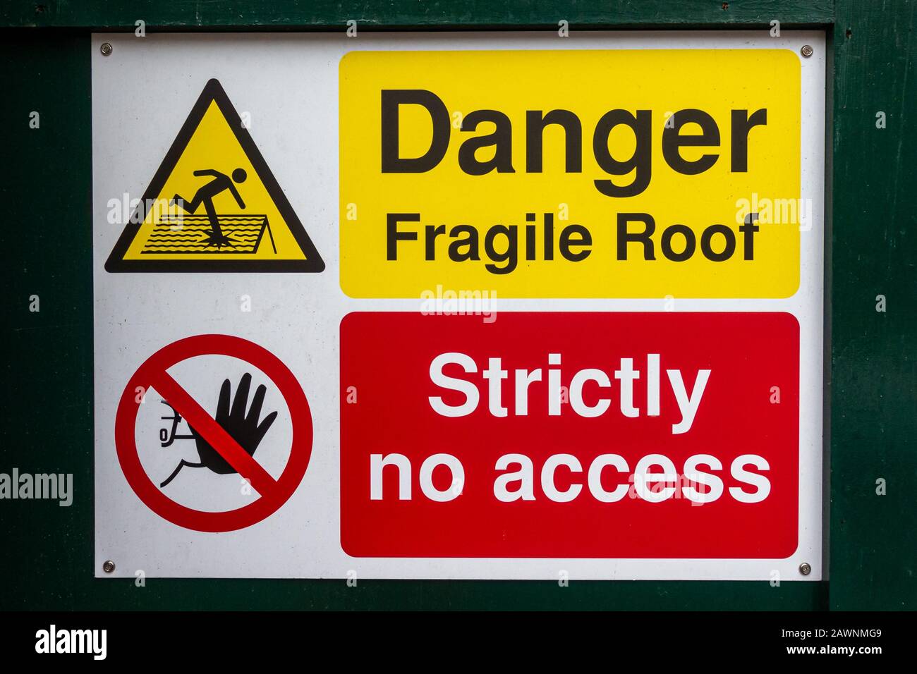 Danger fragile roof strictly no access sign Stock Photo - Alamy