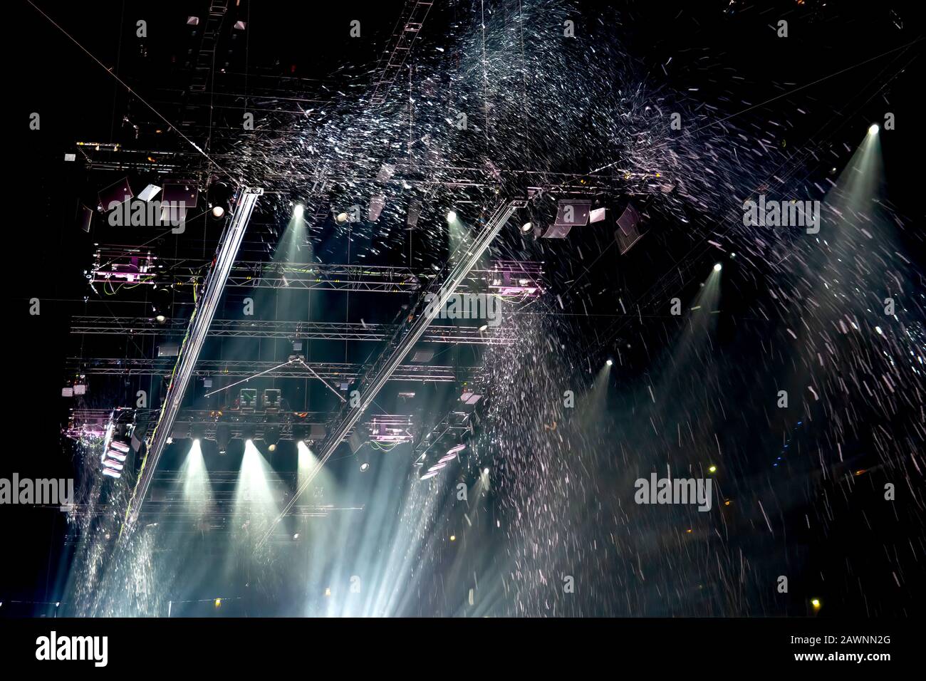 Stage construction with trusses, loudspeakers and stage lighting Stock ...