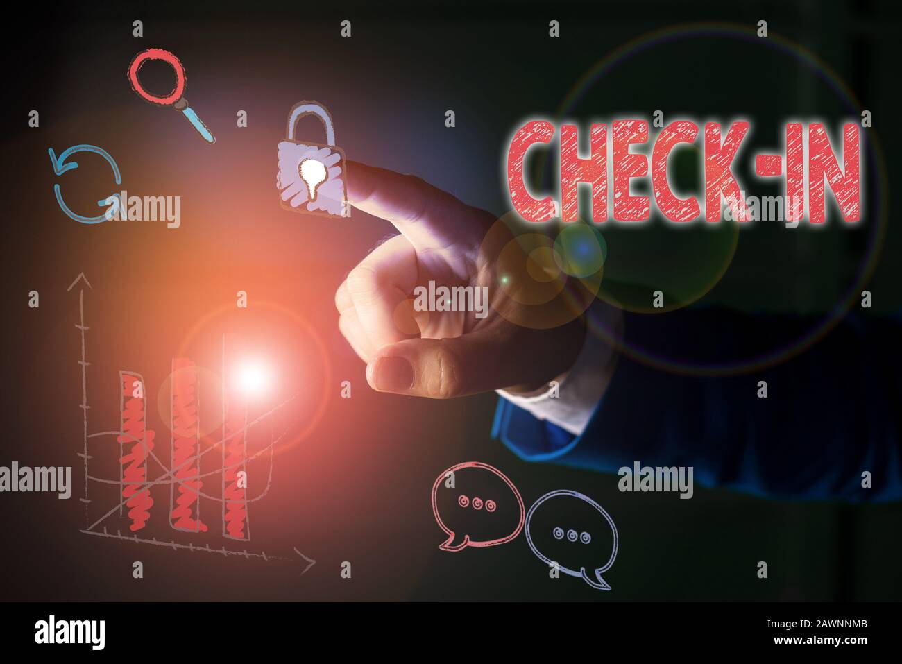 Writing note showing Check In. Business concept for Procedure by which ...