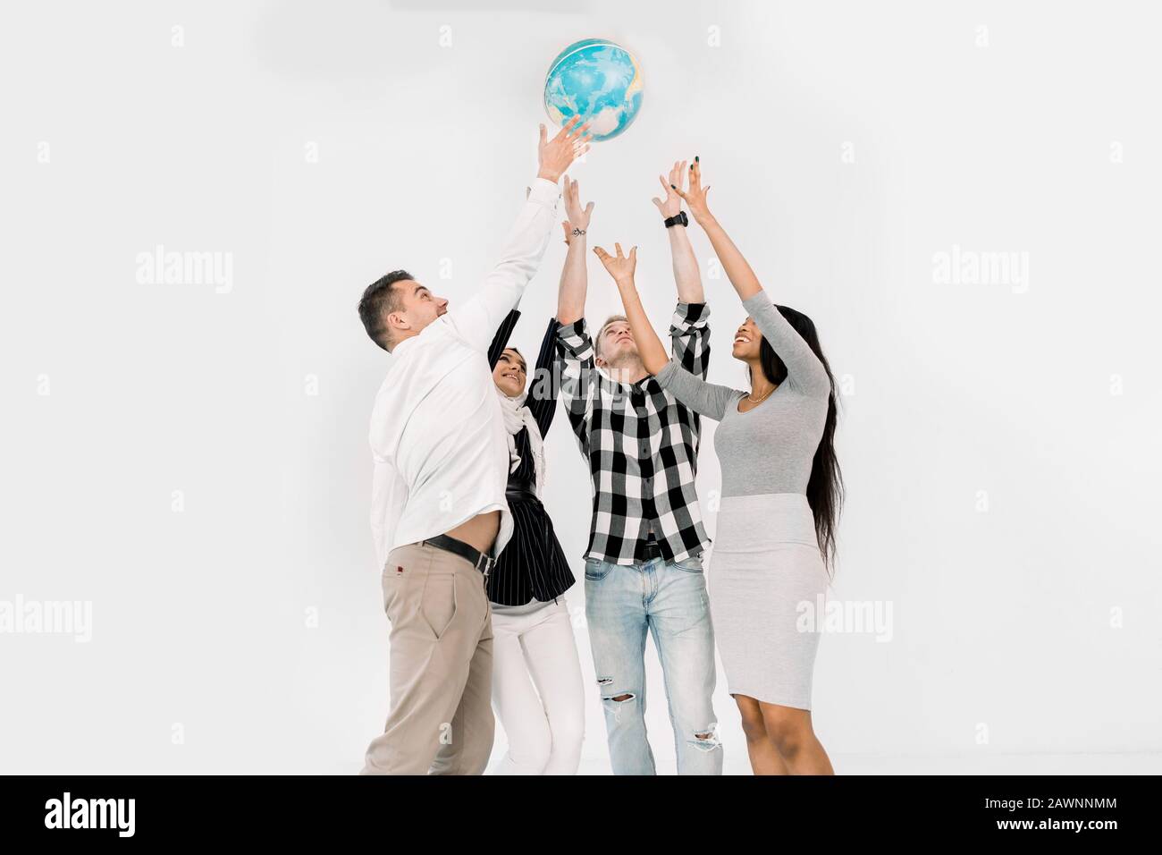 Earth day, education, travel and geography concept - happy four ...