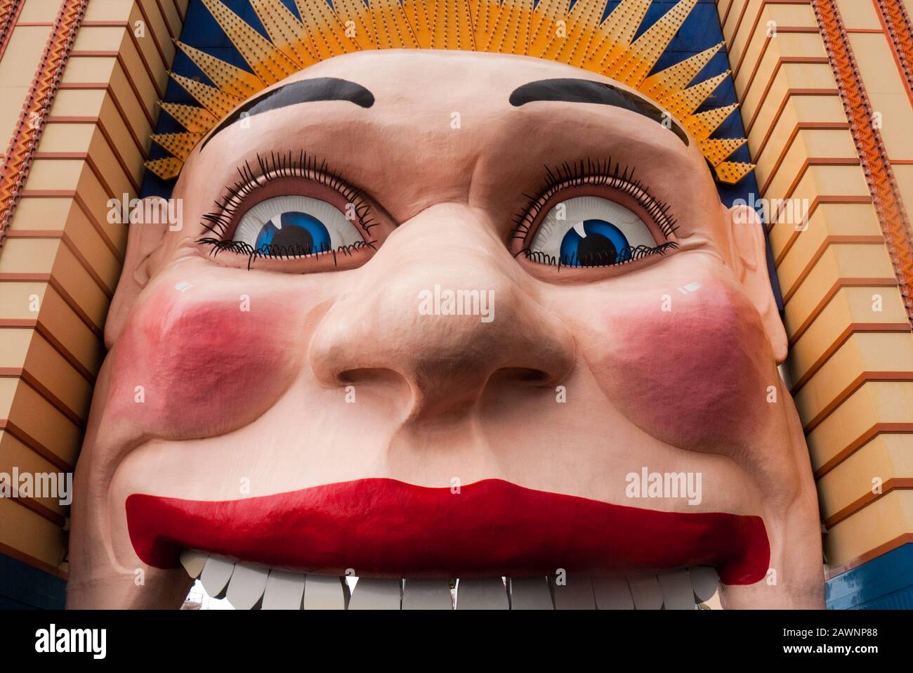 Clown face on entrance to Lunar Park in Sydney Australia Stock Photo ...