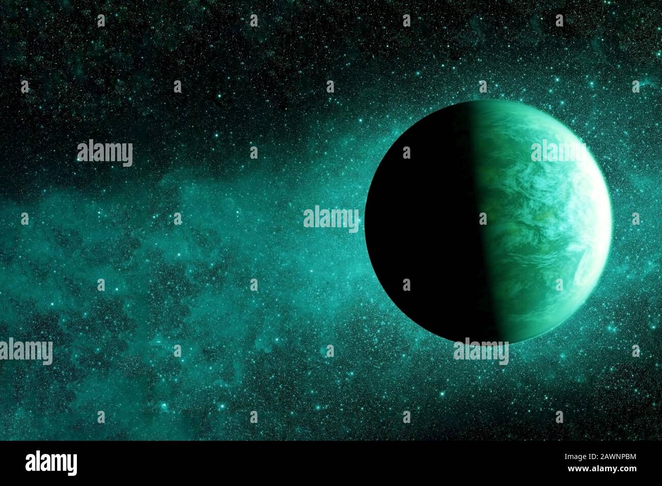 Fantastic exoplanet of green color. Elements of this image were ...