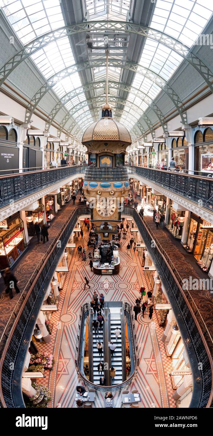 Panoramic view of interior of the Queen Victoria Shopping Centre ...