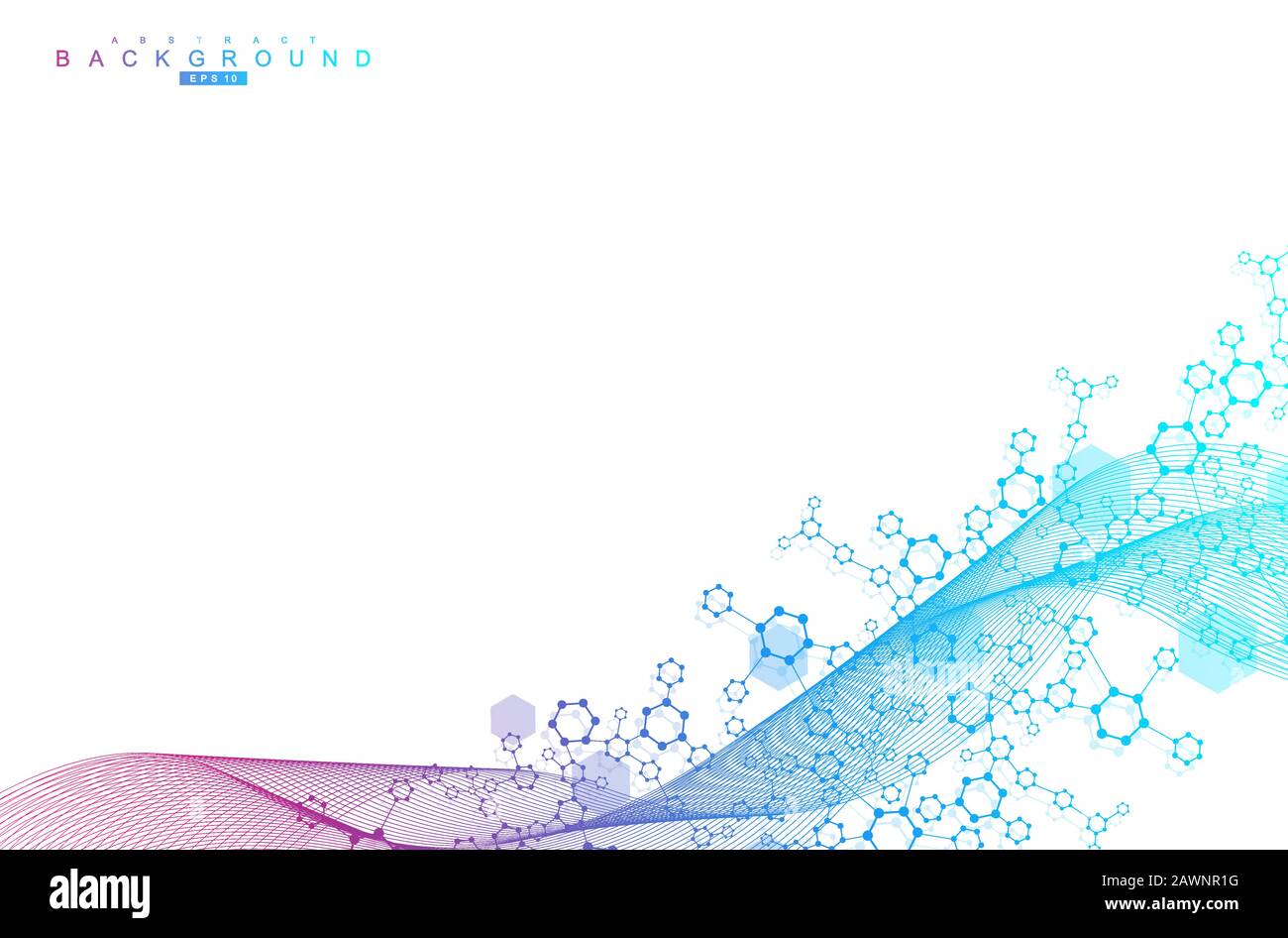 Science network pattern, connecting lines and dots. Technology hexagons ...