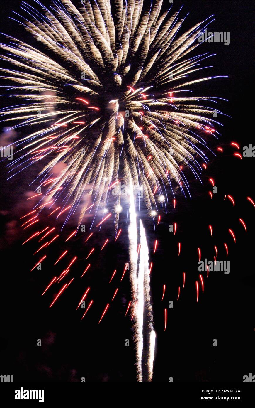 Firework display exploding show creates a colorful contrast of color ...