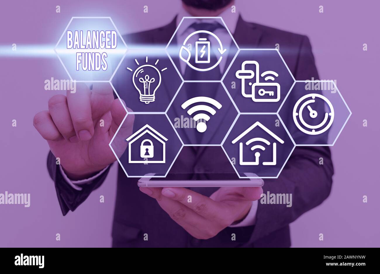 Text sign showing Balanced Funds. Business photo showcasing hybrid ...