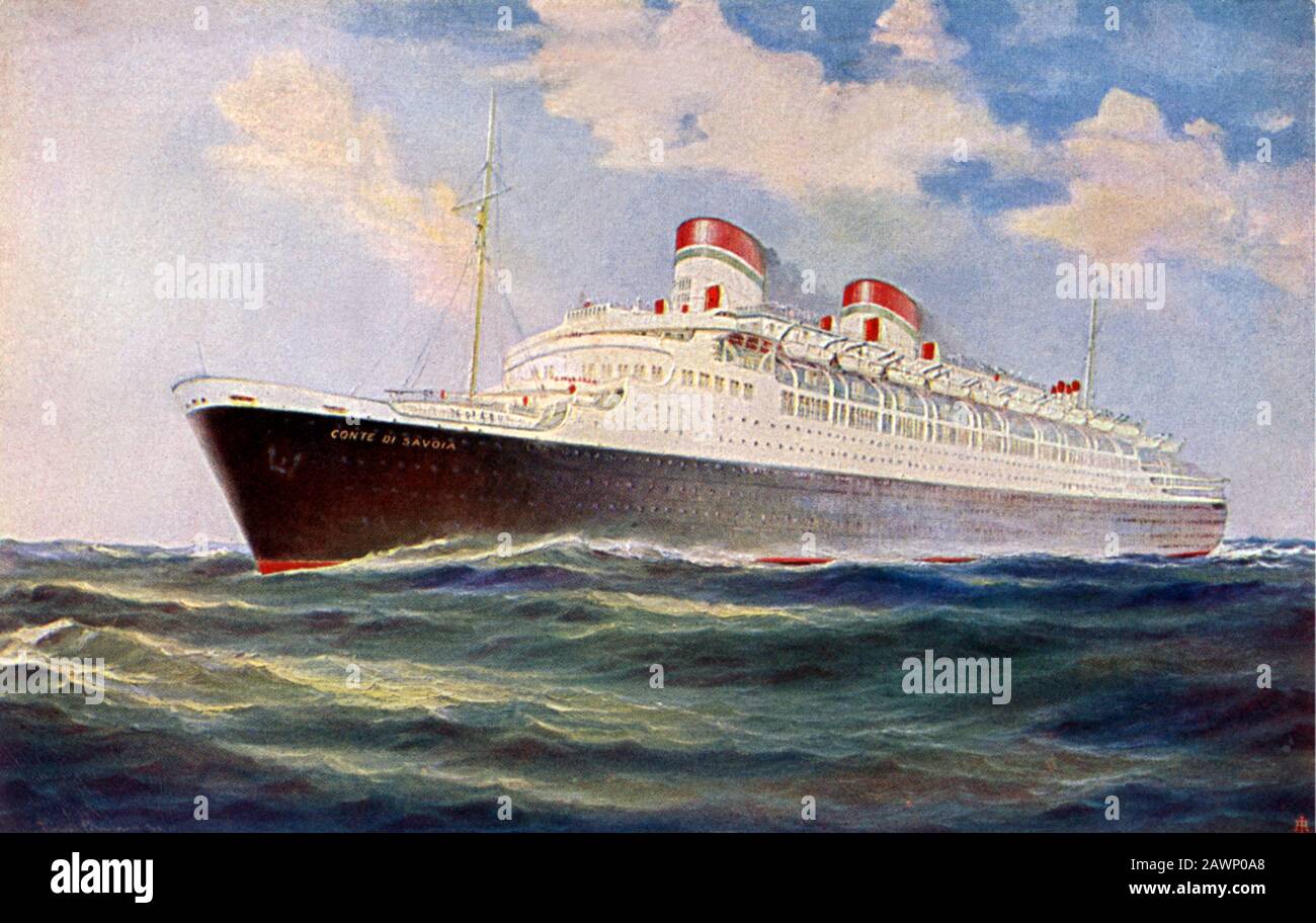 1933 , ITALY : The italian Ocean Liner SS. CONTE DI SAVOIA ( 50.000 ...