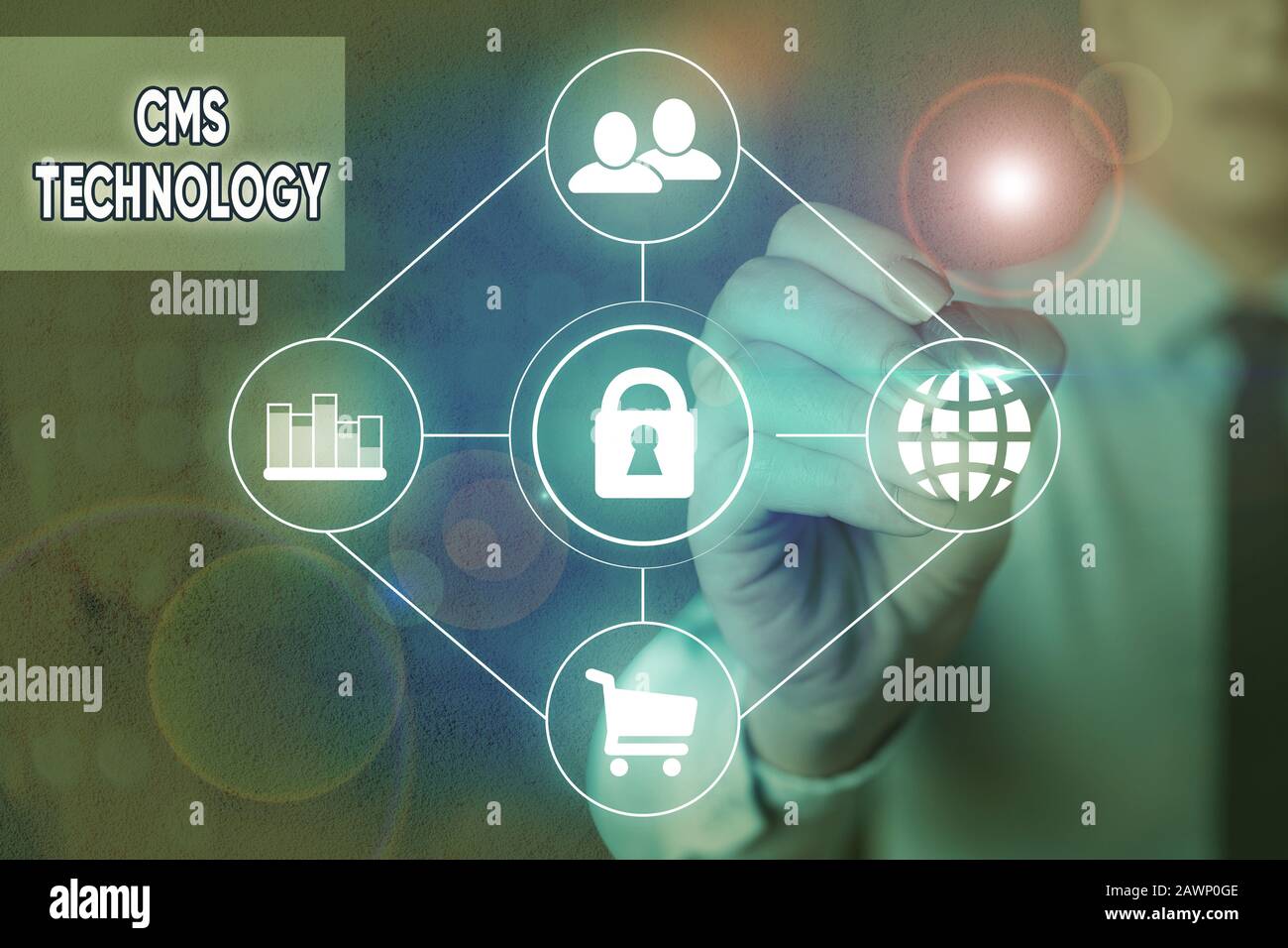 Writing note showing Cms Technology. Business concept for programs that are used to create and ...