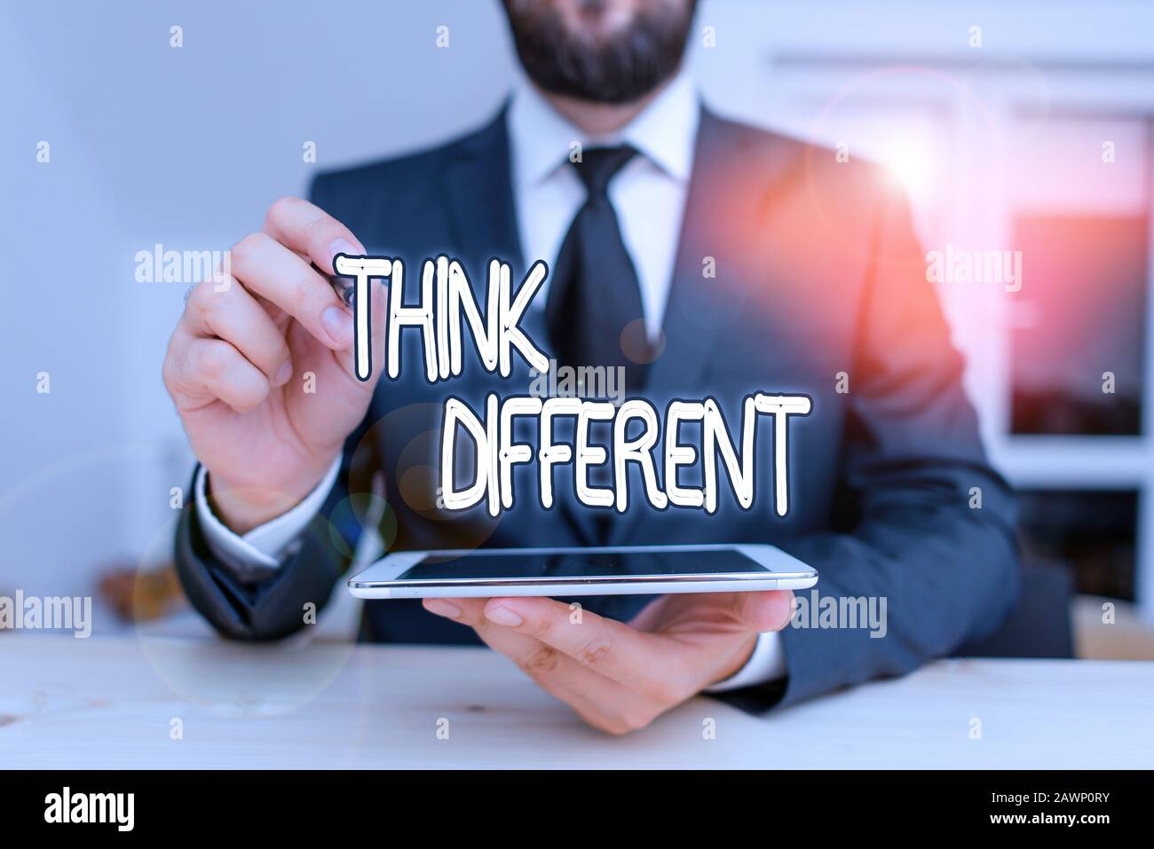 Writing note showing Think Different. Business concept for unusual ...