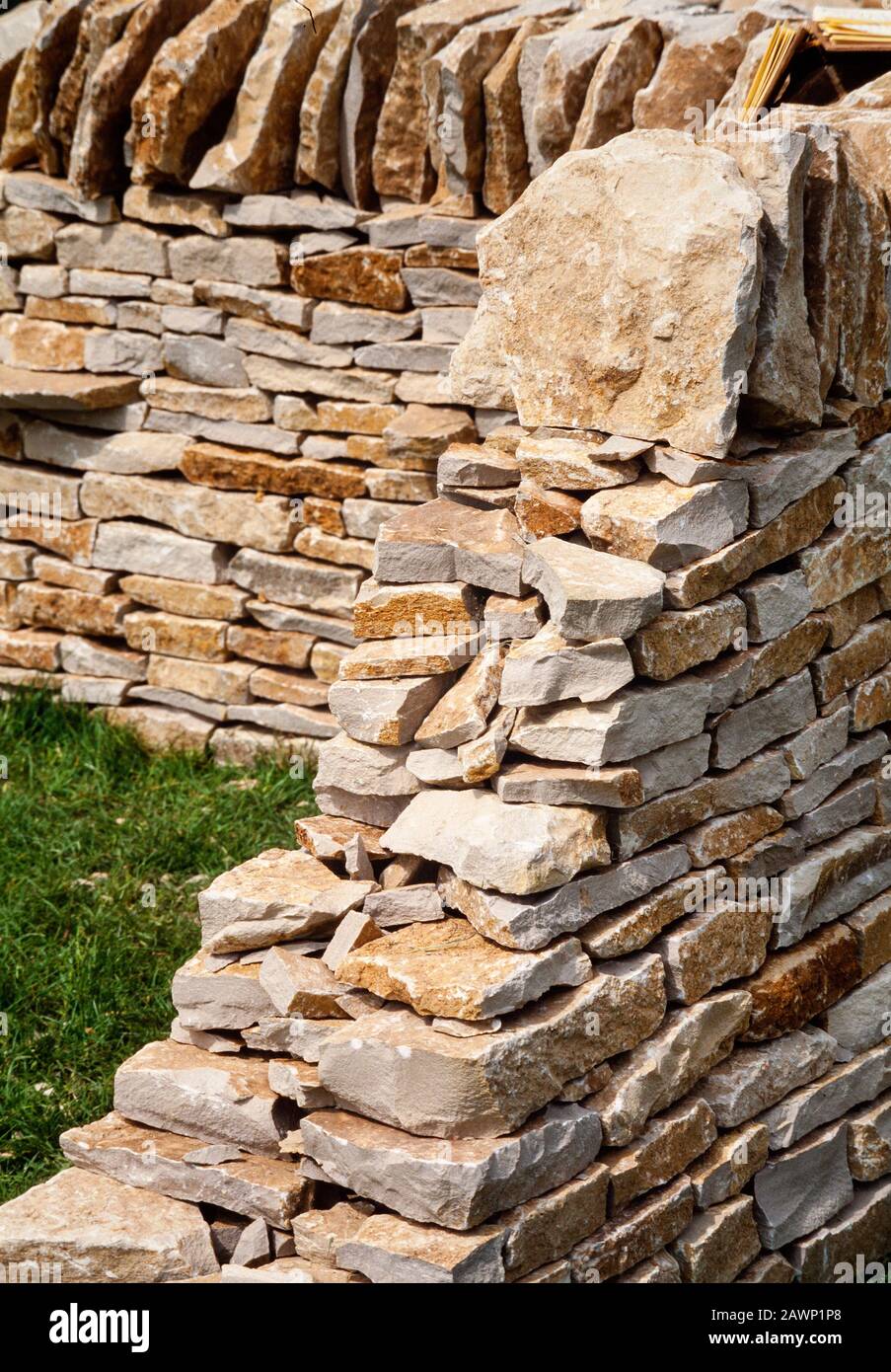 Dry stone walling, UK. Freshly laid stones, a traditional country ...