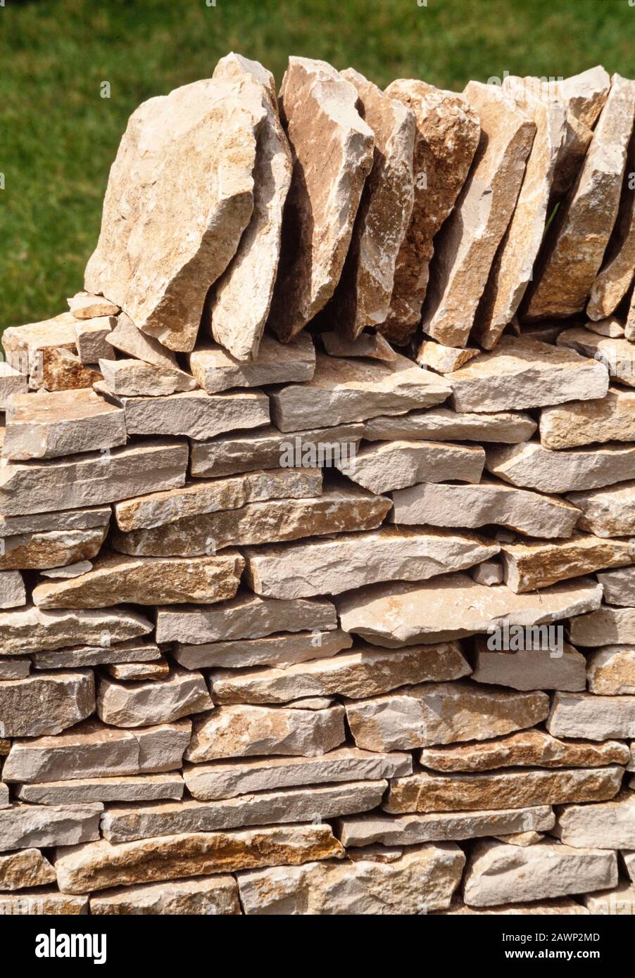 Dry stone walling, UK. Freshly laid stones, a traditional country ...