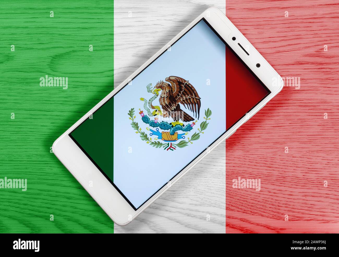 Flag of Mexico composed by placing a smartphone displaying its symbol ...
