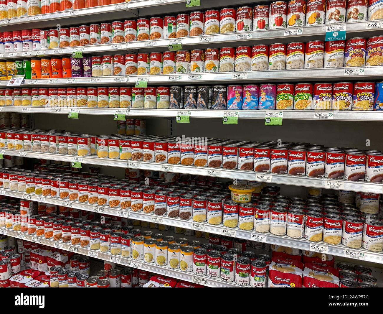 Orlando, FL/USA-2/6/20: The Campbells soup aisle at a Publix grocery ...
