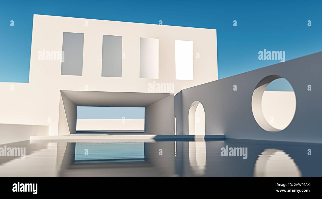 Minimalistic white Building - 3D Illustration Stock Photo - Alamy