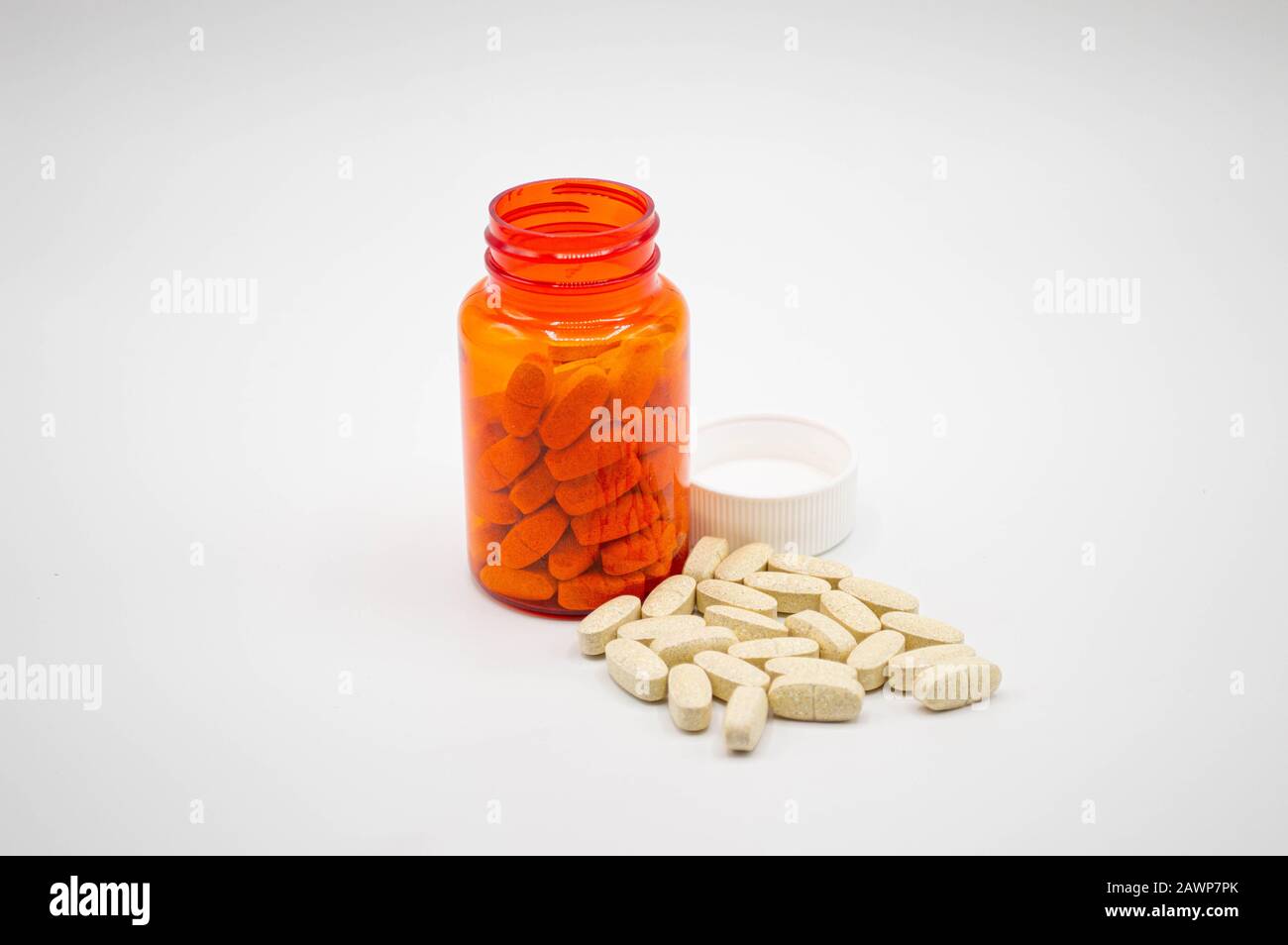 Prescription bottle with cap with generic medicine or vitamin tablets ...