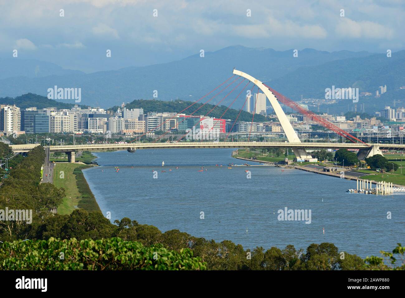 Suspension bridge over the Keelung river, Taipei, Taiwan Stock Photo ...