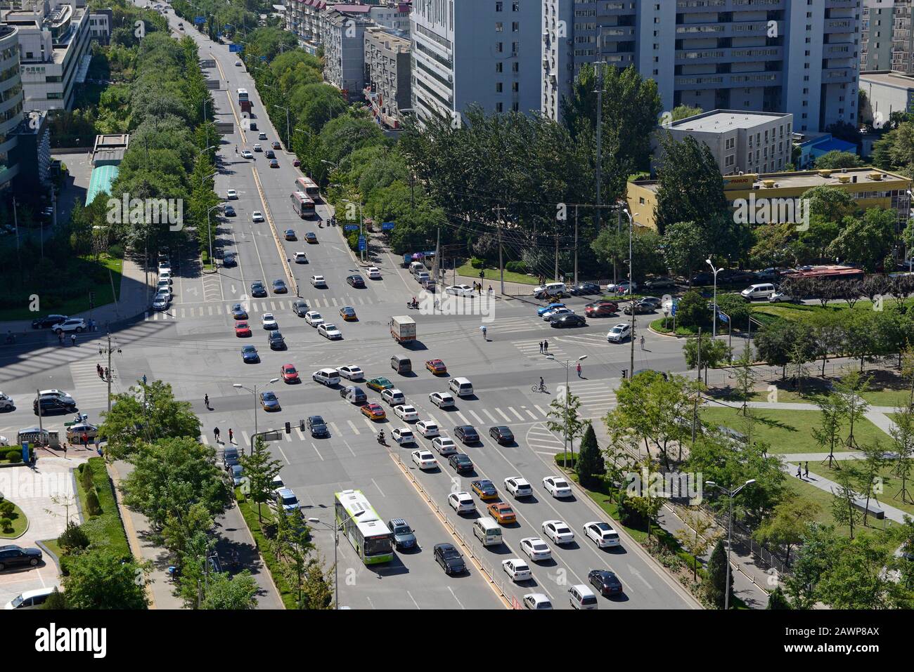 A crossroads intersection in Wangjing district, northeastern Beijing ...