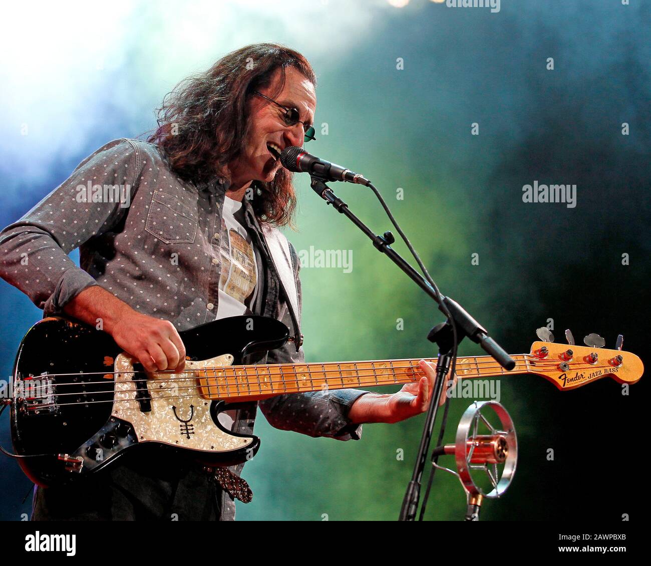 Rush lead vocalist Geddy Lee performs with the rest of the band at the ...