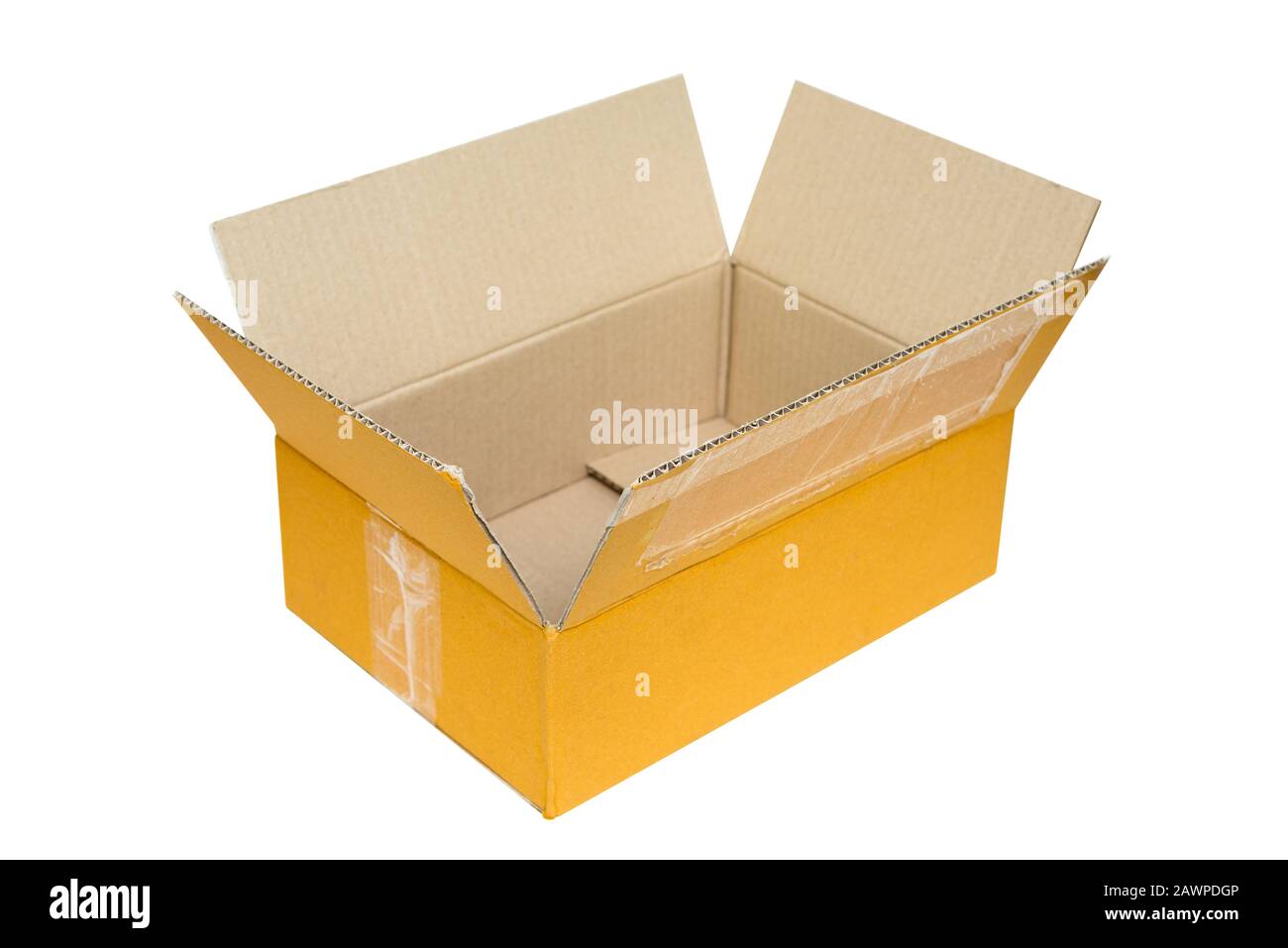 Empty opened old brown small cardboard box for mock up isolated on ...