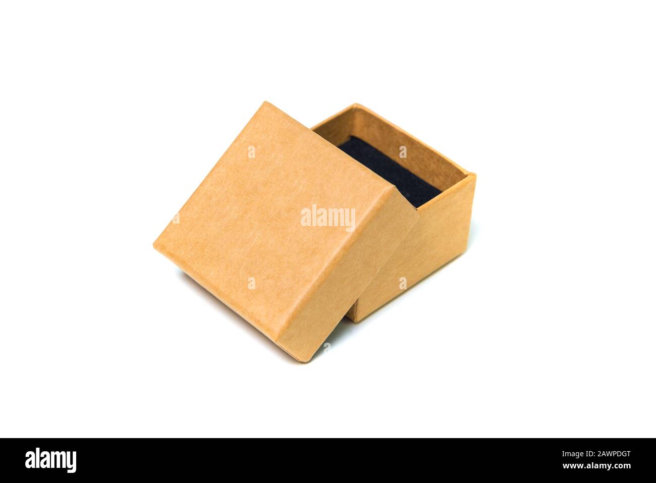 Empty opened brown small cardboard box with lid for mock up isolated on ...