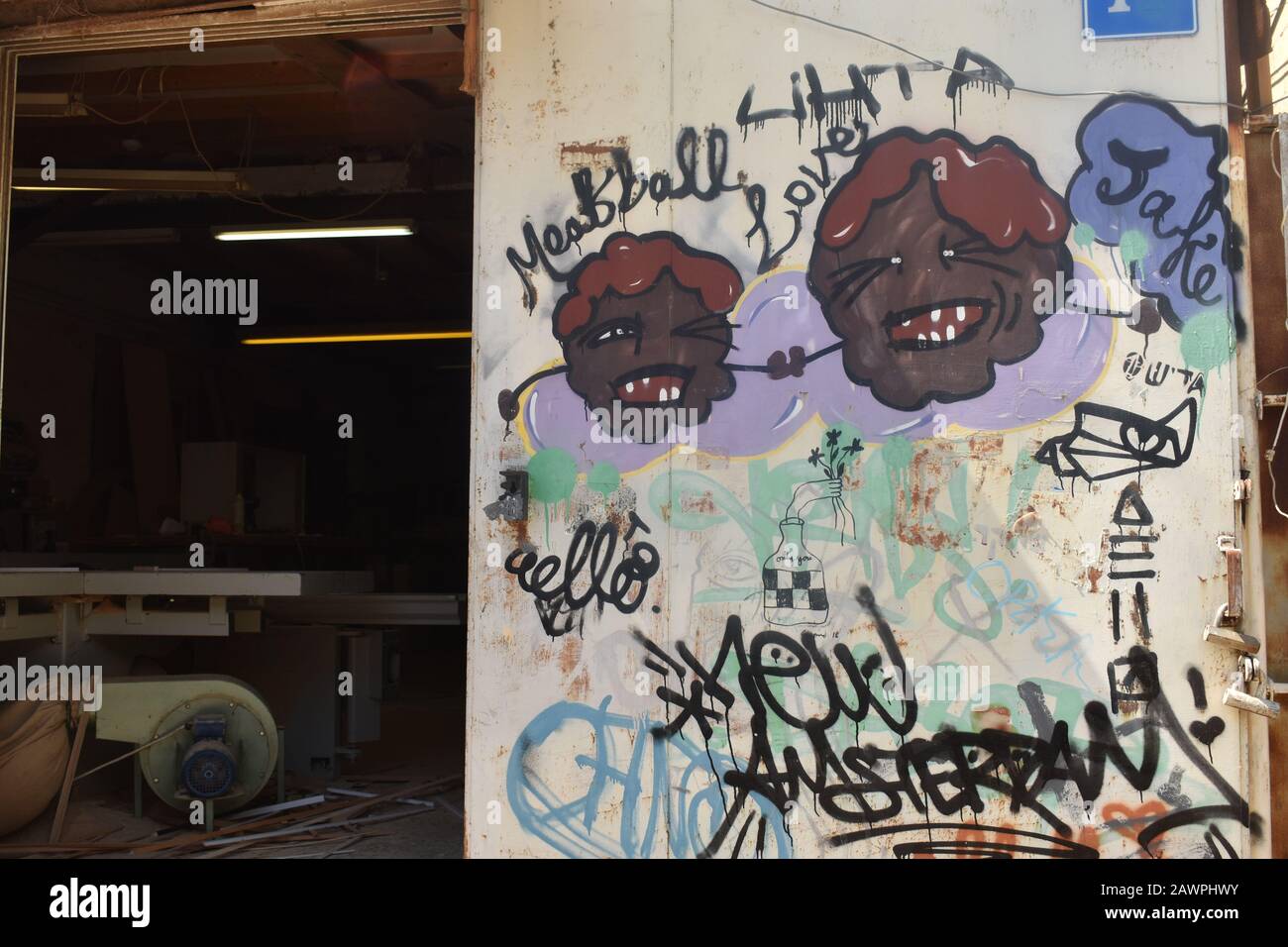meatball graffiti on a wall in Florentin Tel Aviv Stock Photo - Alamy