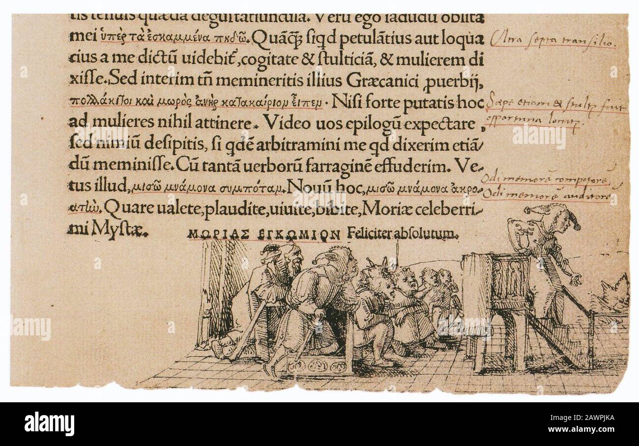 Folly Steps Down from the Pulpit, marginal drawing by Hans Holbein the ...