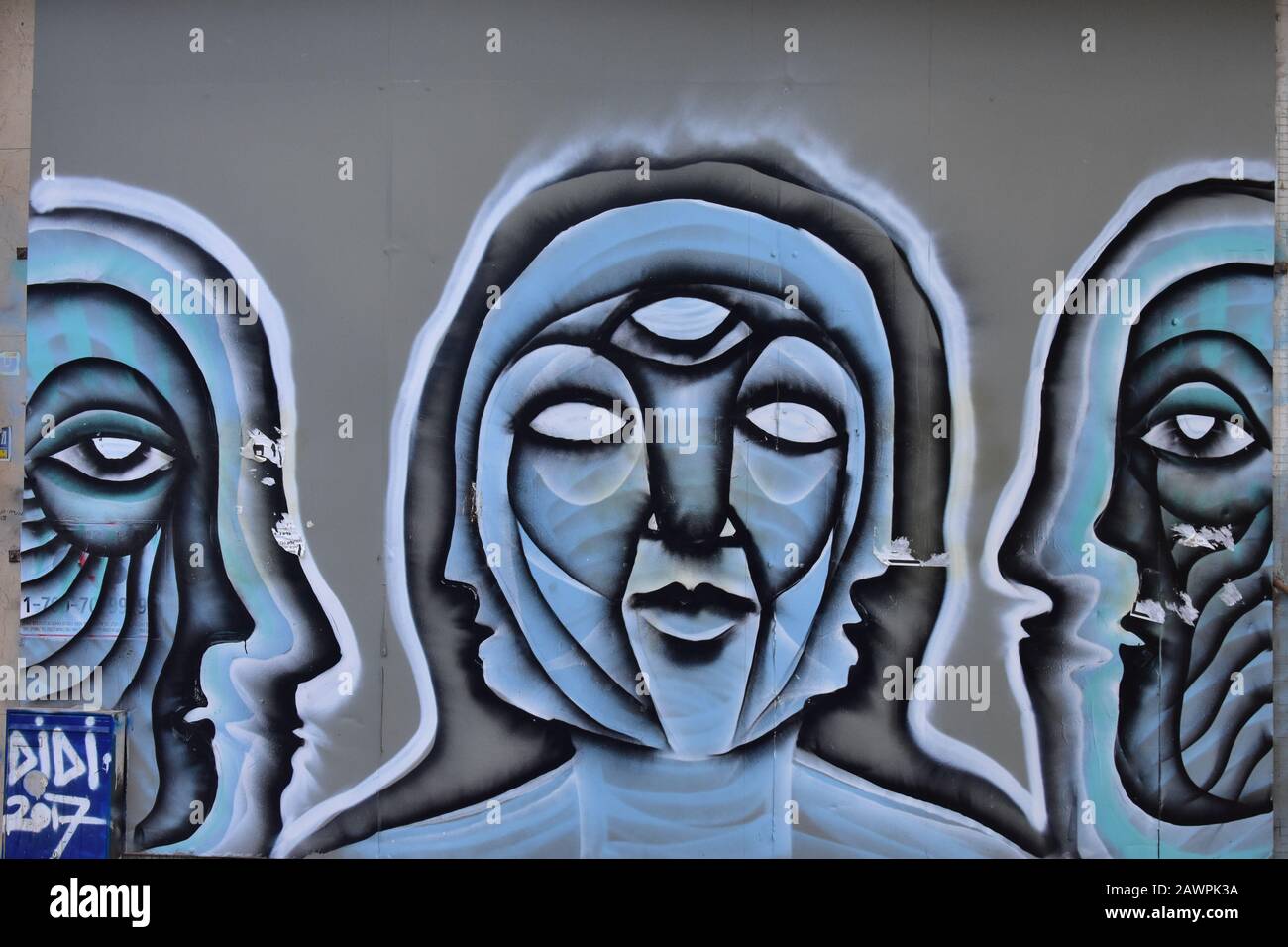 three eyed face Graffiti in Florentin Tel Aviv Stock Photo - Alamy