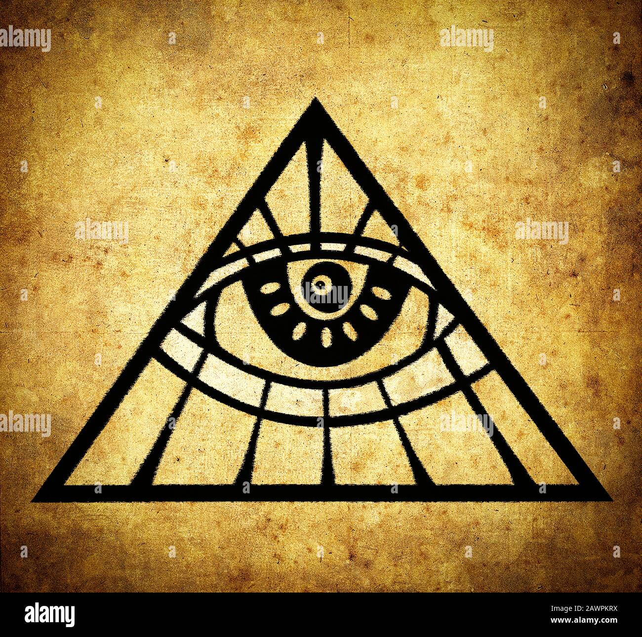 Qanon all seeing eye image on old manuscript paper, conspiracy theory ...