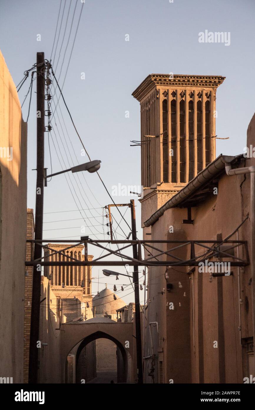 typical Windtower made of clay taken in the streets of Yazd, iran ...