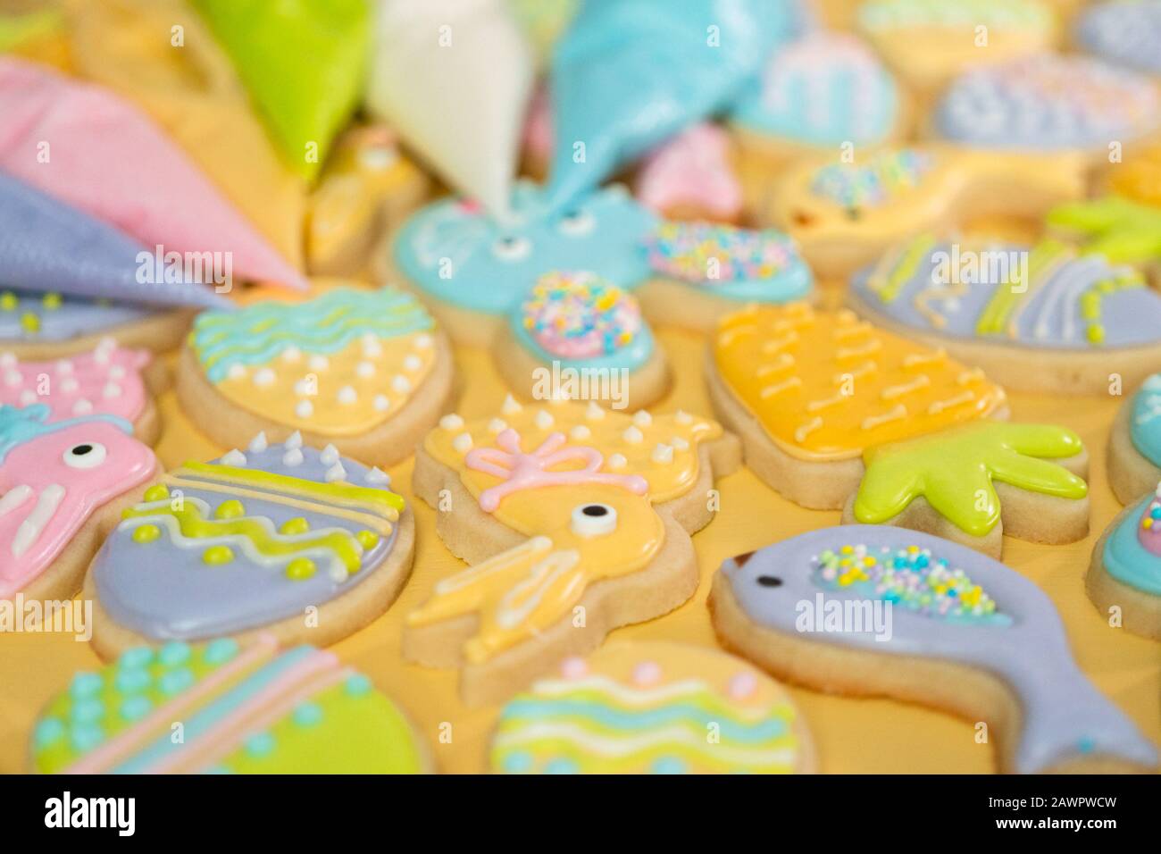 Easter sugar cookies decorated with royal icing of different colors ...