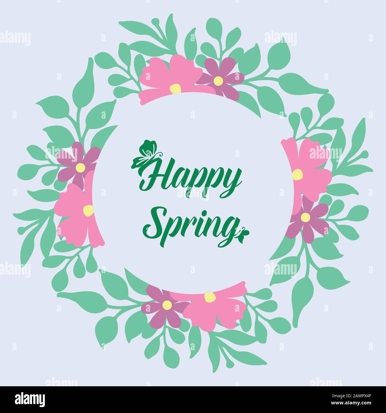 Beautiful frame design with leaf and pink flower, for happy spring ...