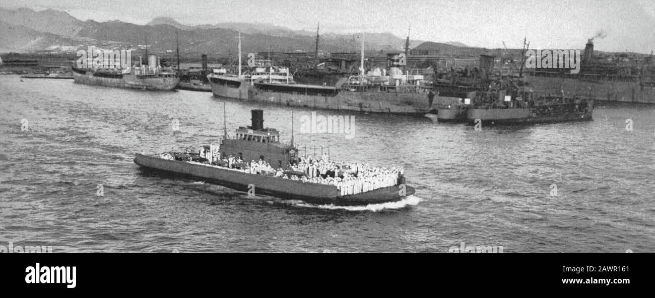 Ford Island ferry underway in Pearl Harbor, circa in 1945 Stock Photo ...