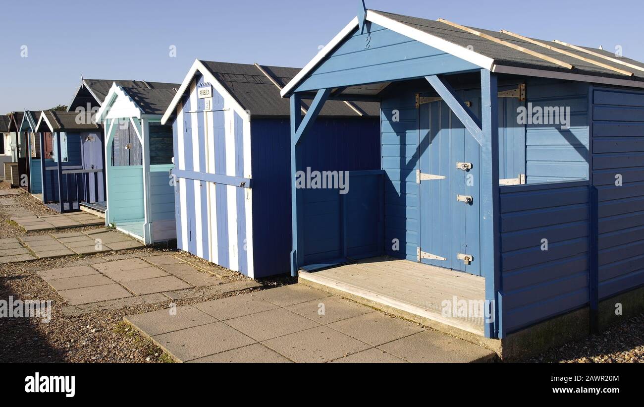Blue Beach Huts Stock Photo - Alamy