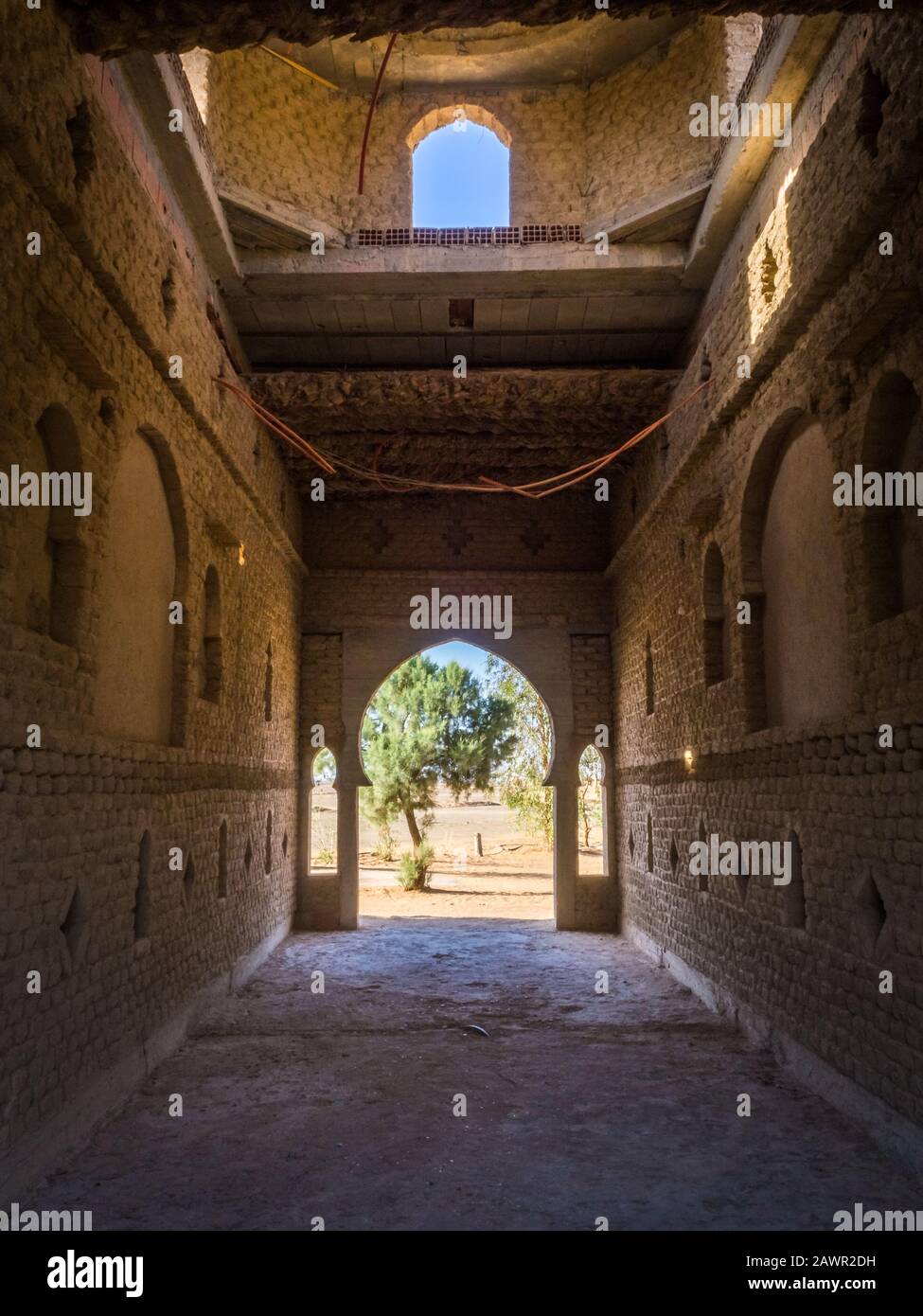 Vertical interior view of an old sand building in Morocco Stock Photo ...