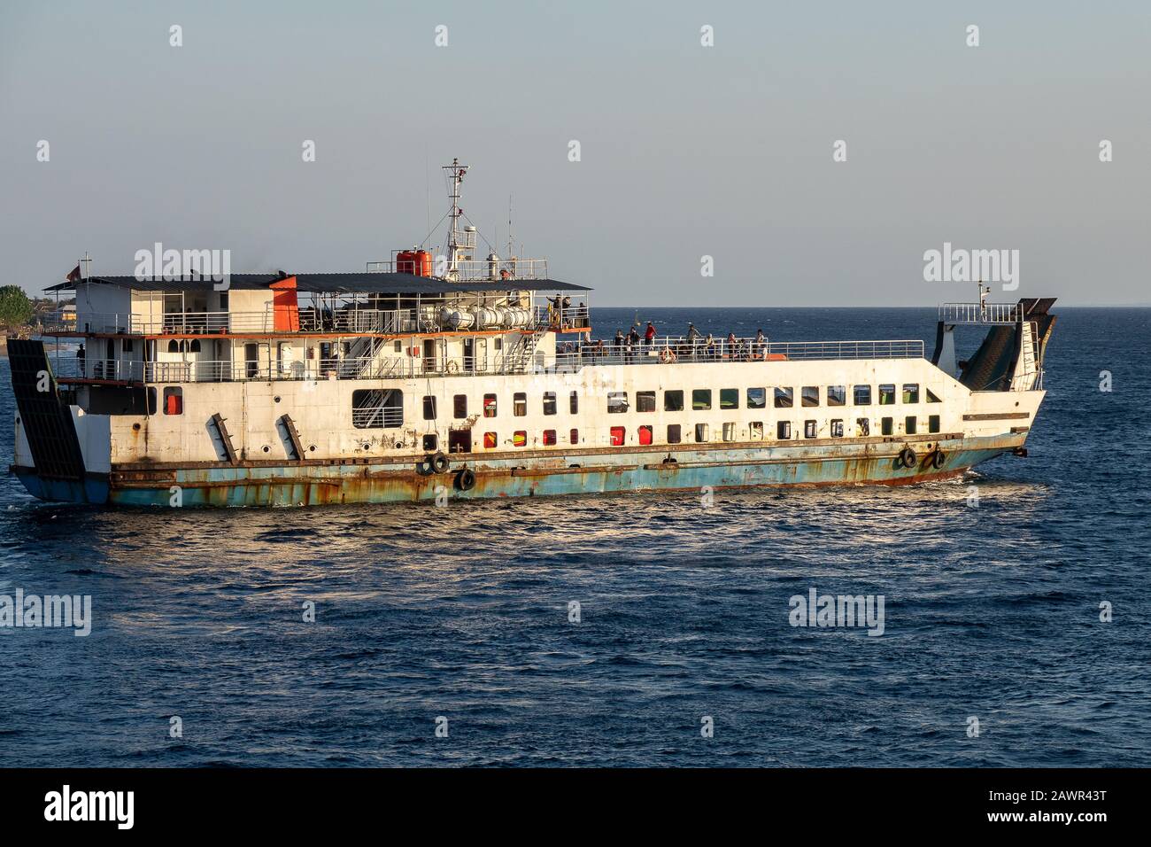 Big old industrial ship sailing in the ocean during the daytime Stock ...