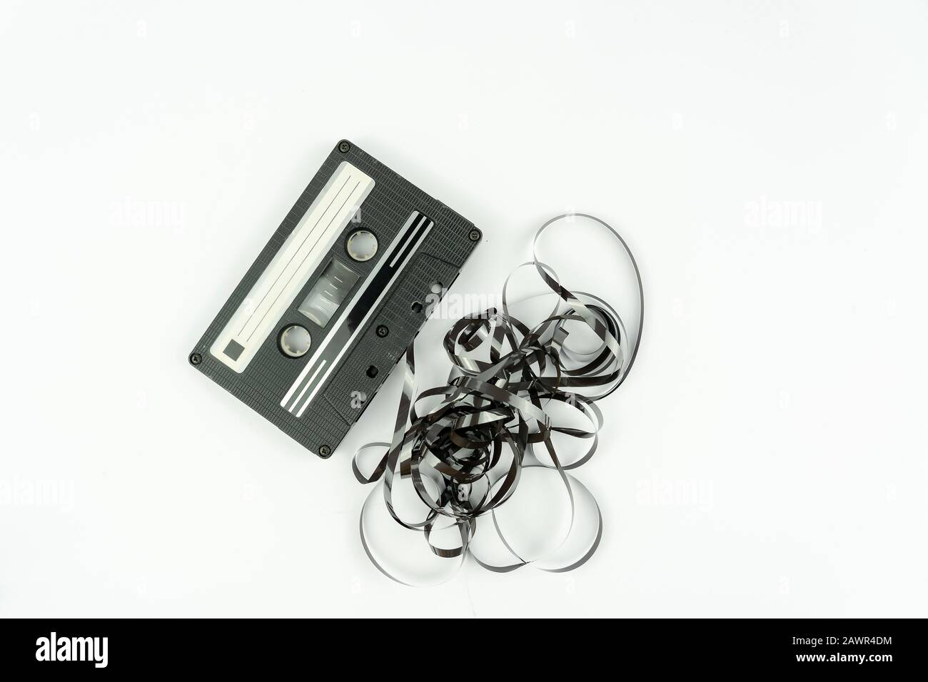 Closeup shot of a black cassette with its tape pulled out Stock Photo ...