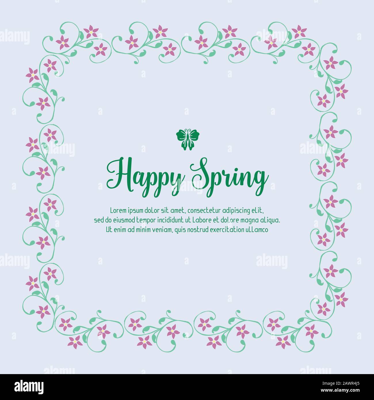 Romantic happy spring greeting card design, with unique leaf and pink ...