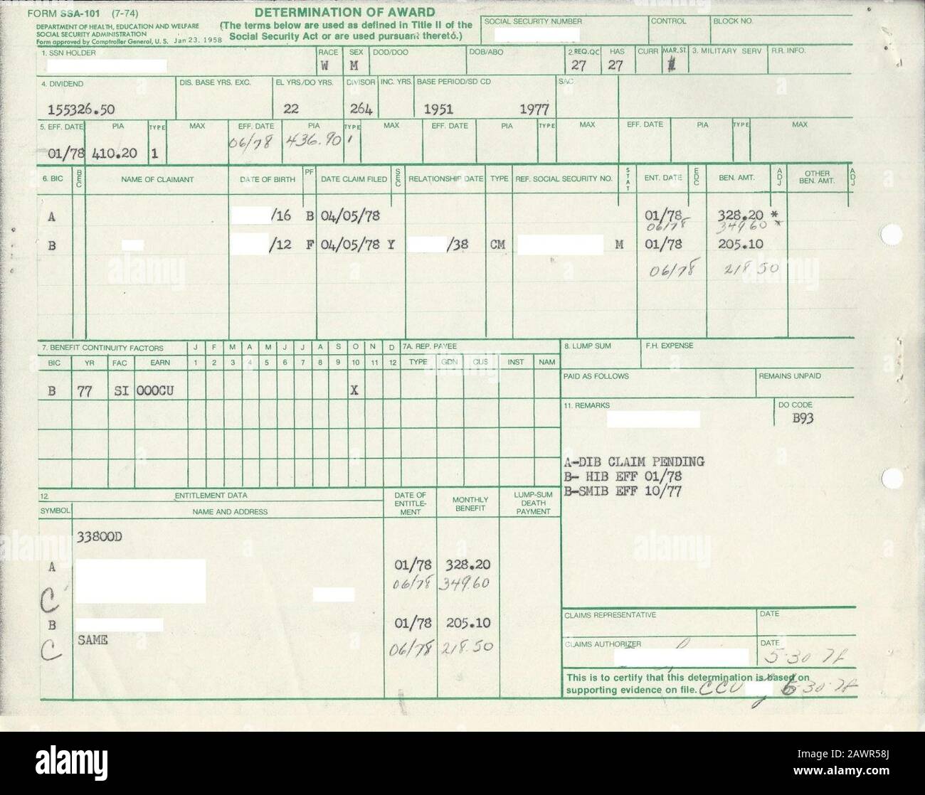 Form SSA-101 in 1978 Stock Photo - Alamy