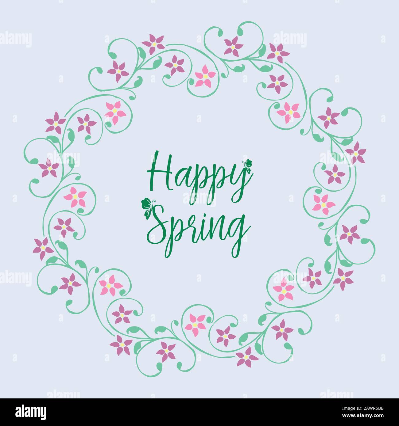 Romantic happy spring greeting card design, with unique leaf and pink ...